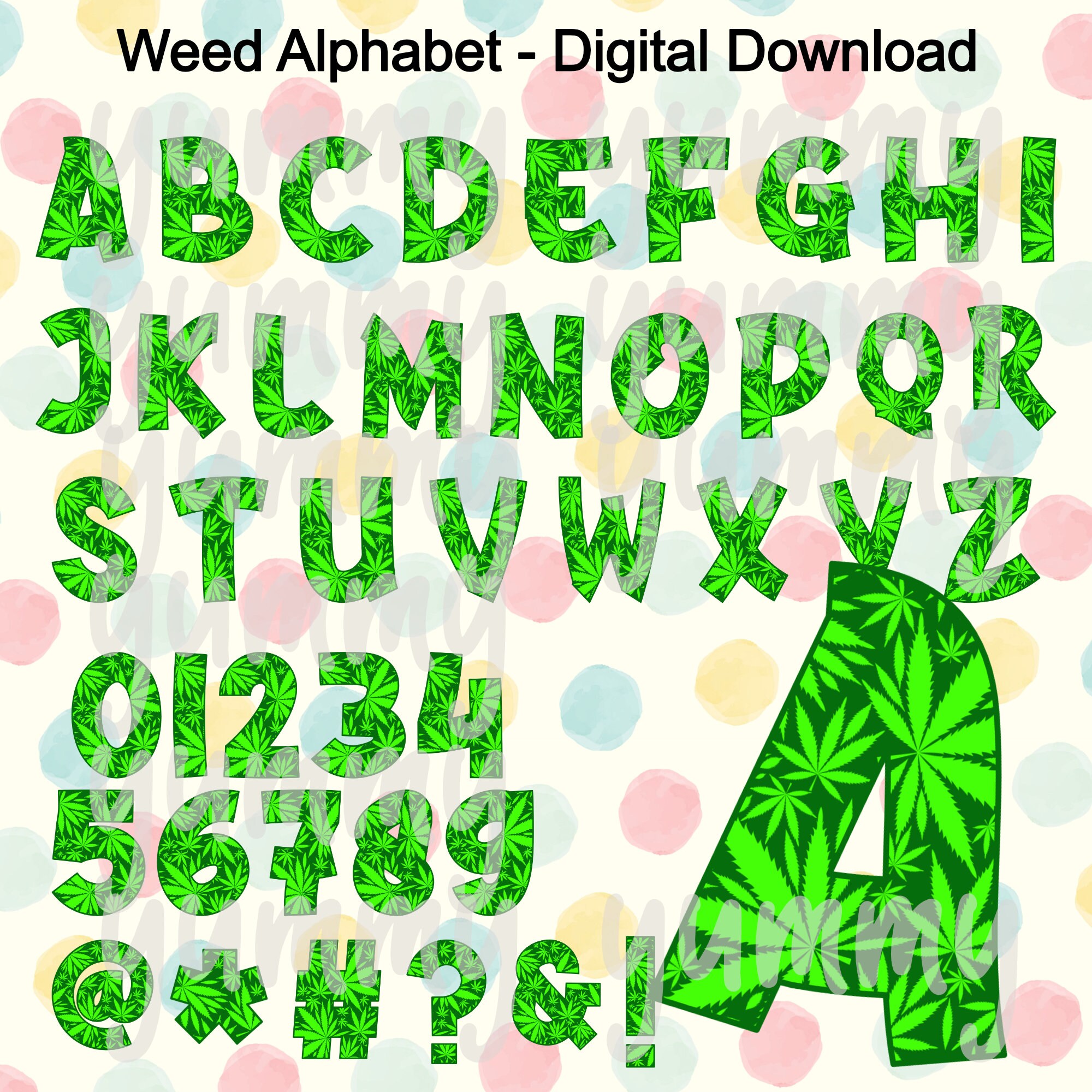 Weed Print Alphabet and Numbers, SVG PNG EPS Jpg Files, for Silhouette ...