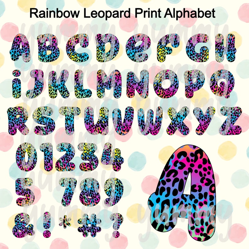 Rainbow Leopard Print Alphabet and Numbers, SVG PNG EPS Jpg Files, for ...