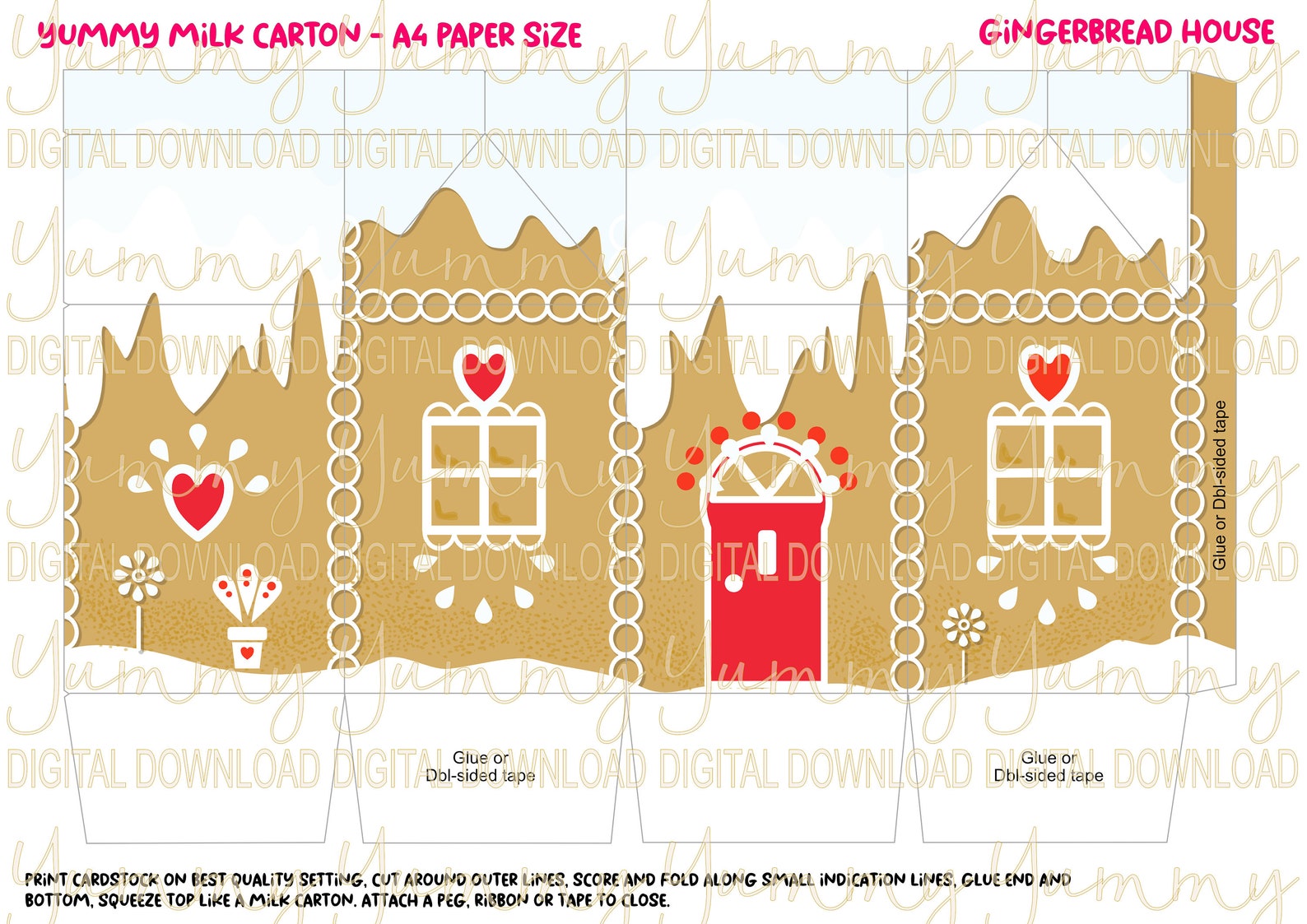 Gingerbread House Milk Carton Treat Box Template (digital Download) - Etsy