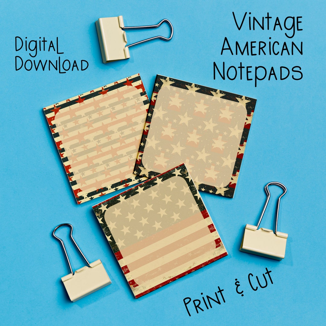 Vintage American Flag,m 3 Inch Square Memopad Notepad Digital Download ...