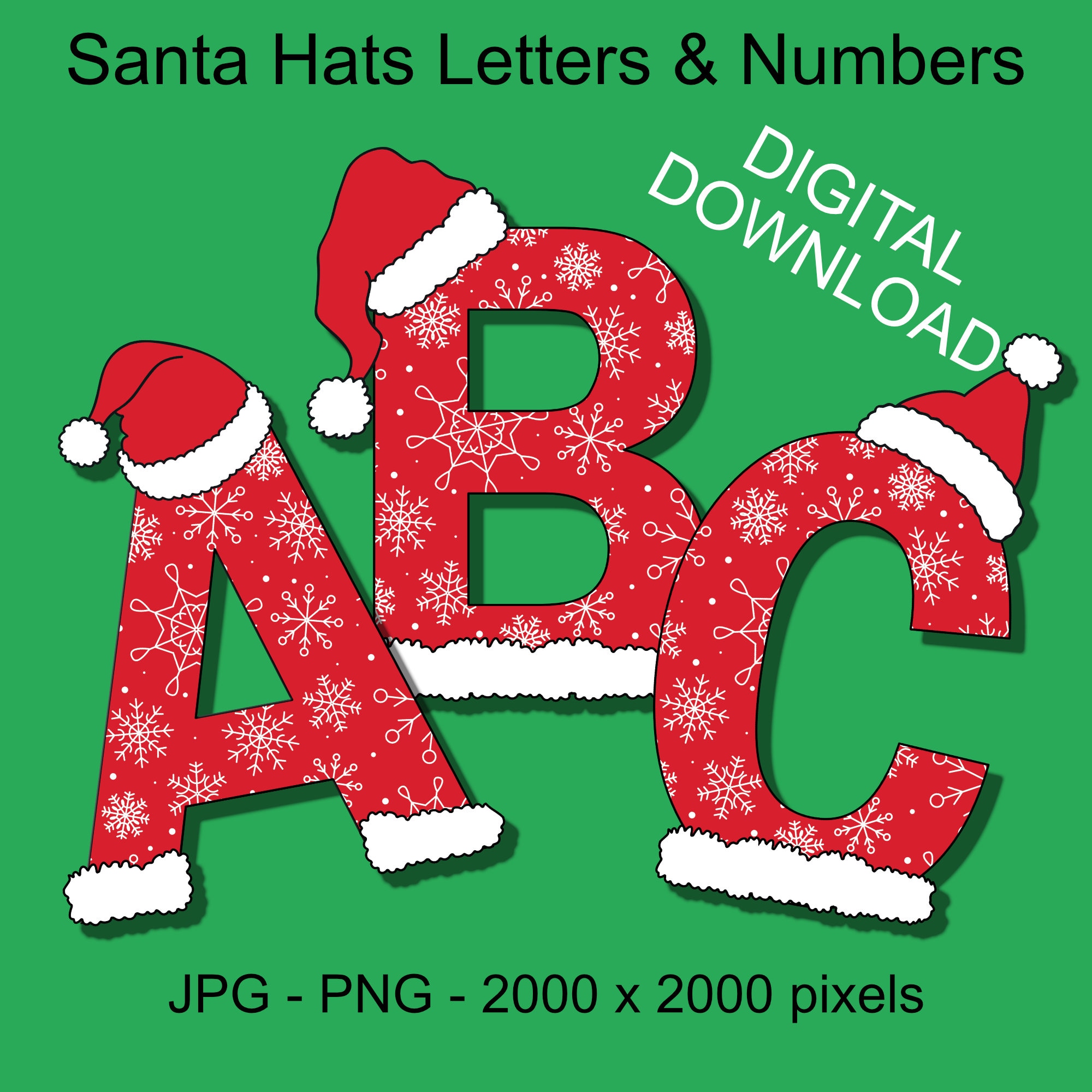 Santa Hat Alphabet Letters and Numbers for Sublimation, Stickers, JPG ...