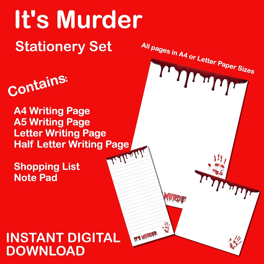 It's Murder Stationery Set, Printable Writing Pages, Shopping List ...