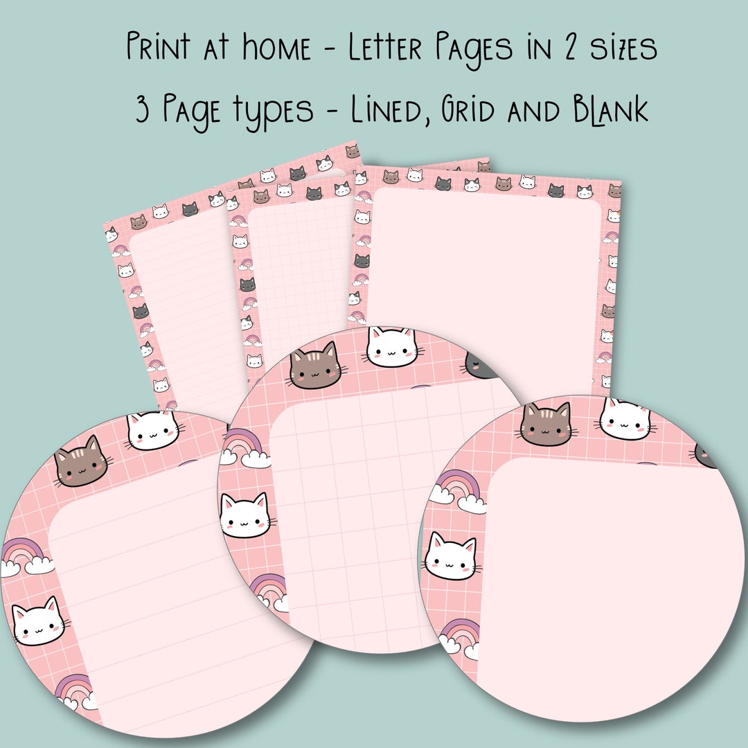 Pink Cute Cats Writing Pages. Digital Download in A4 and Letter Paper ...
