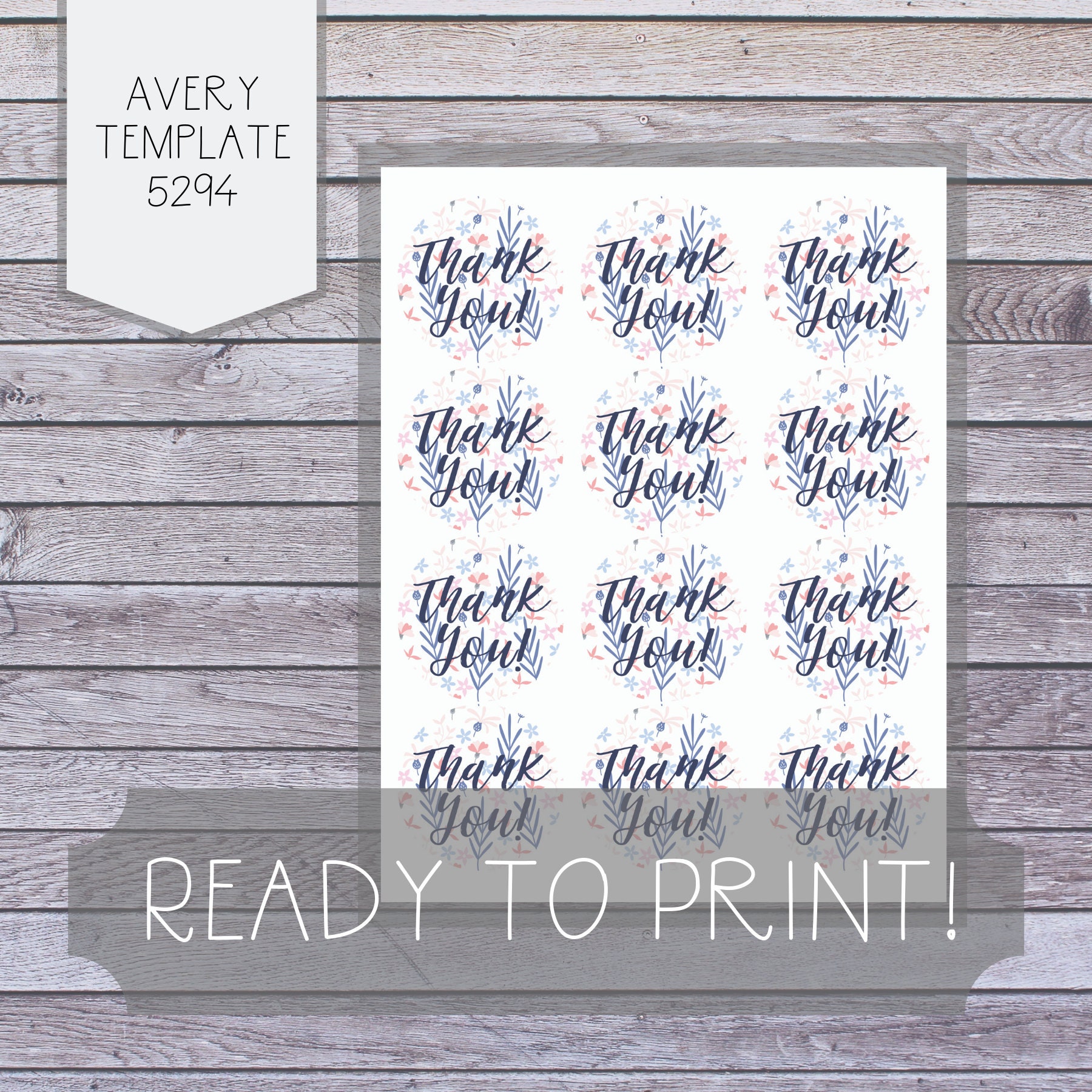 Printable Thank You Stickers, Digital Download Sticker Template, Avery ...