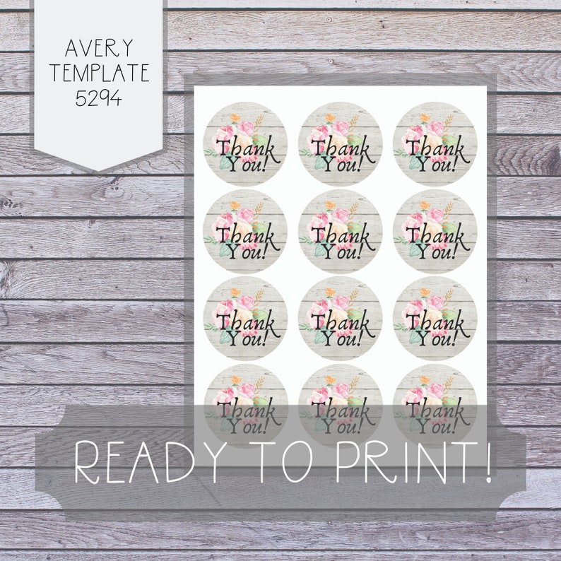 Printable Thank You Stickers, Digital Download Sticker Template, Avery ...