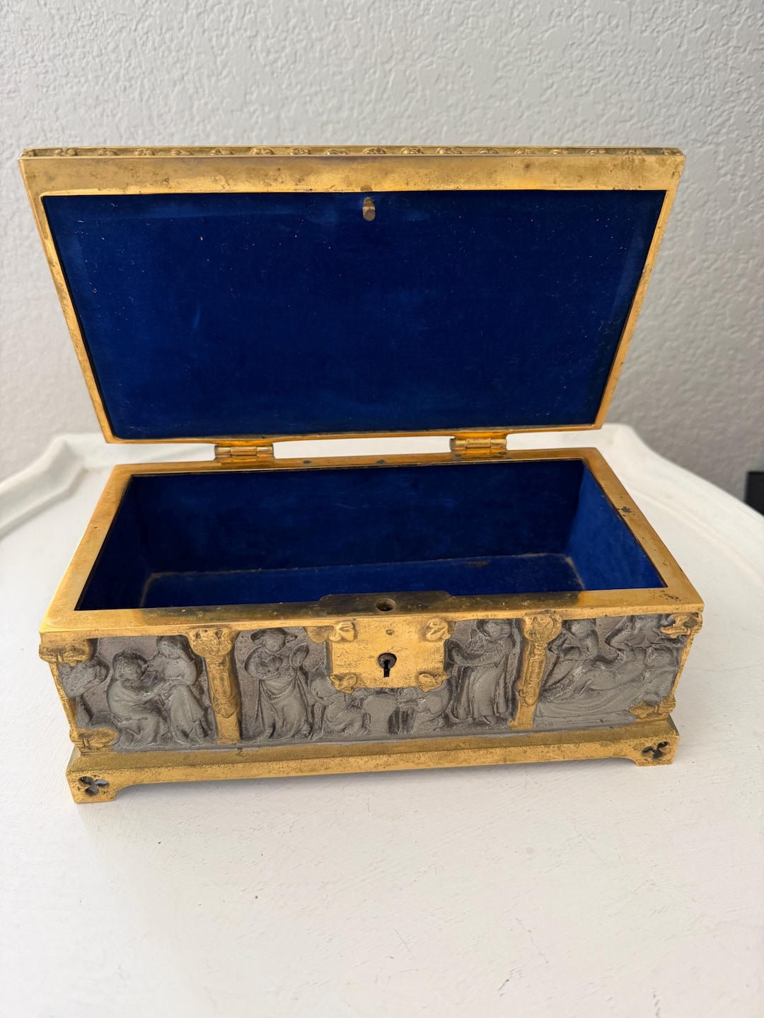 German Gothic Revival Silvered & Gilt Bronze Casket – Medieval Figural ...