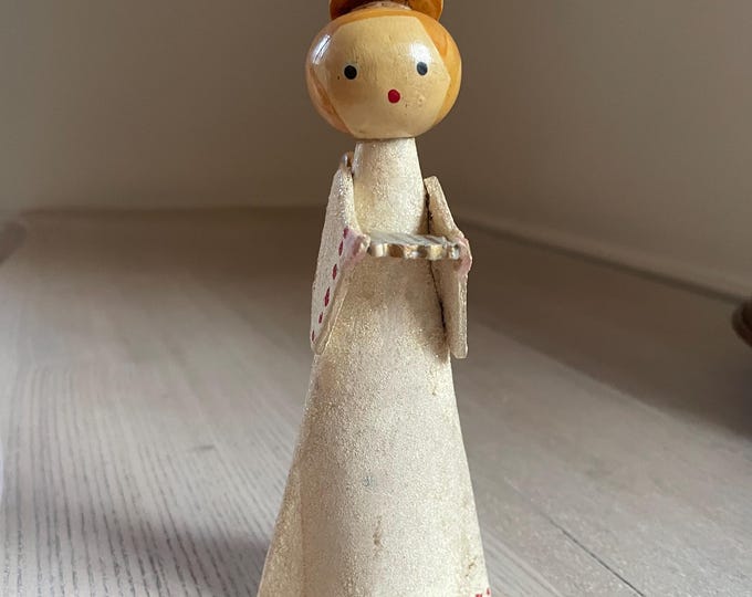 Mid Century Tall Putz Angel With Wooden Head and Wings - Etsy