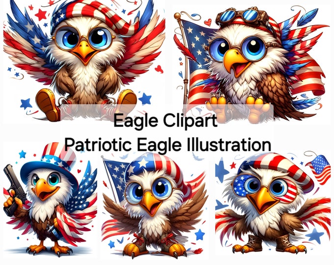 11 Watercolor Patriotic Eagle PNG Clipart Bundle, American USA Eagle ...