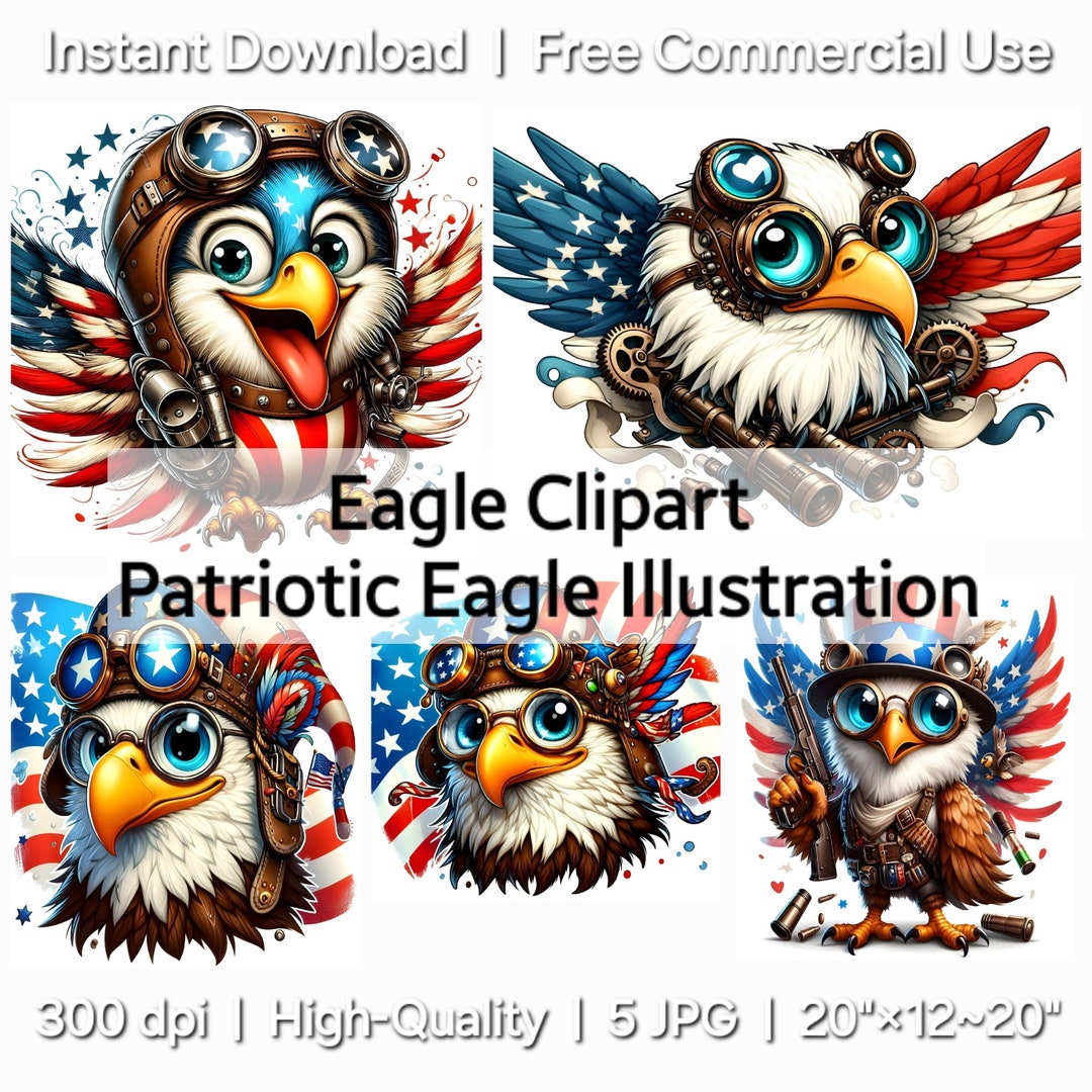 Patriotic Eagle Clipart, American Eagle Illustration, Cute Eagle, 4th ...