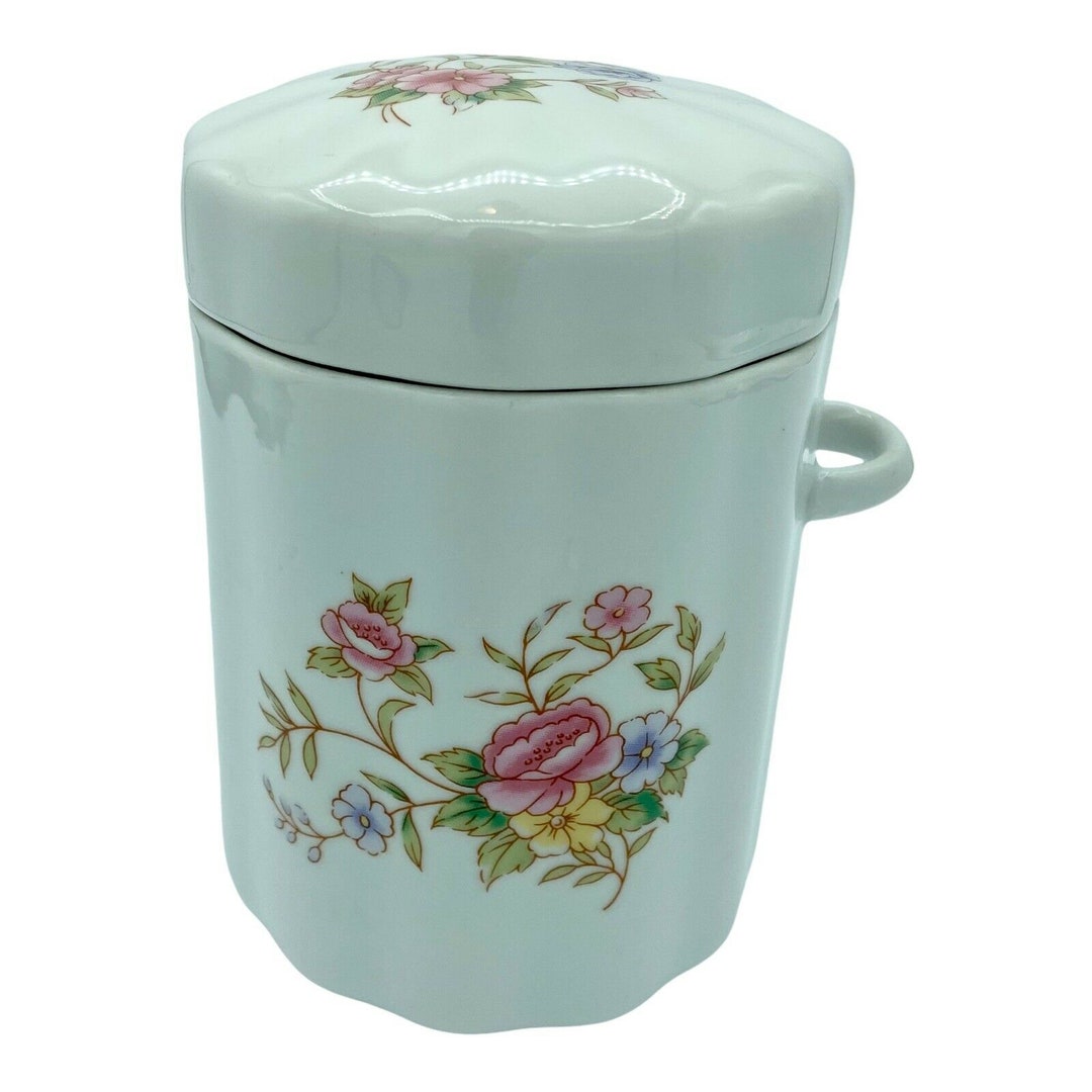 Vintage FTDA Ceramic Cannister / Sugar Bowl White Floral Pink - Etsy