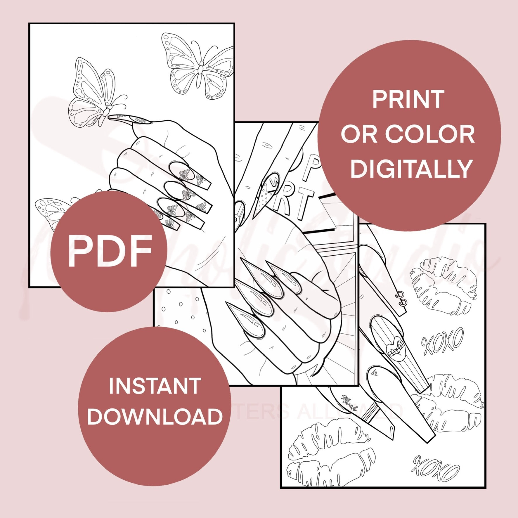 Nails Coloring Pages - Etsy