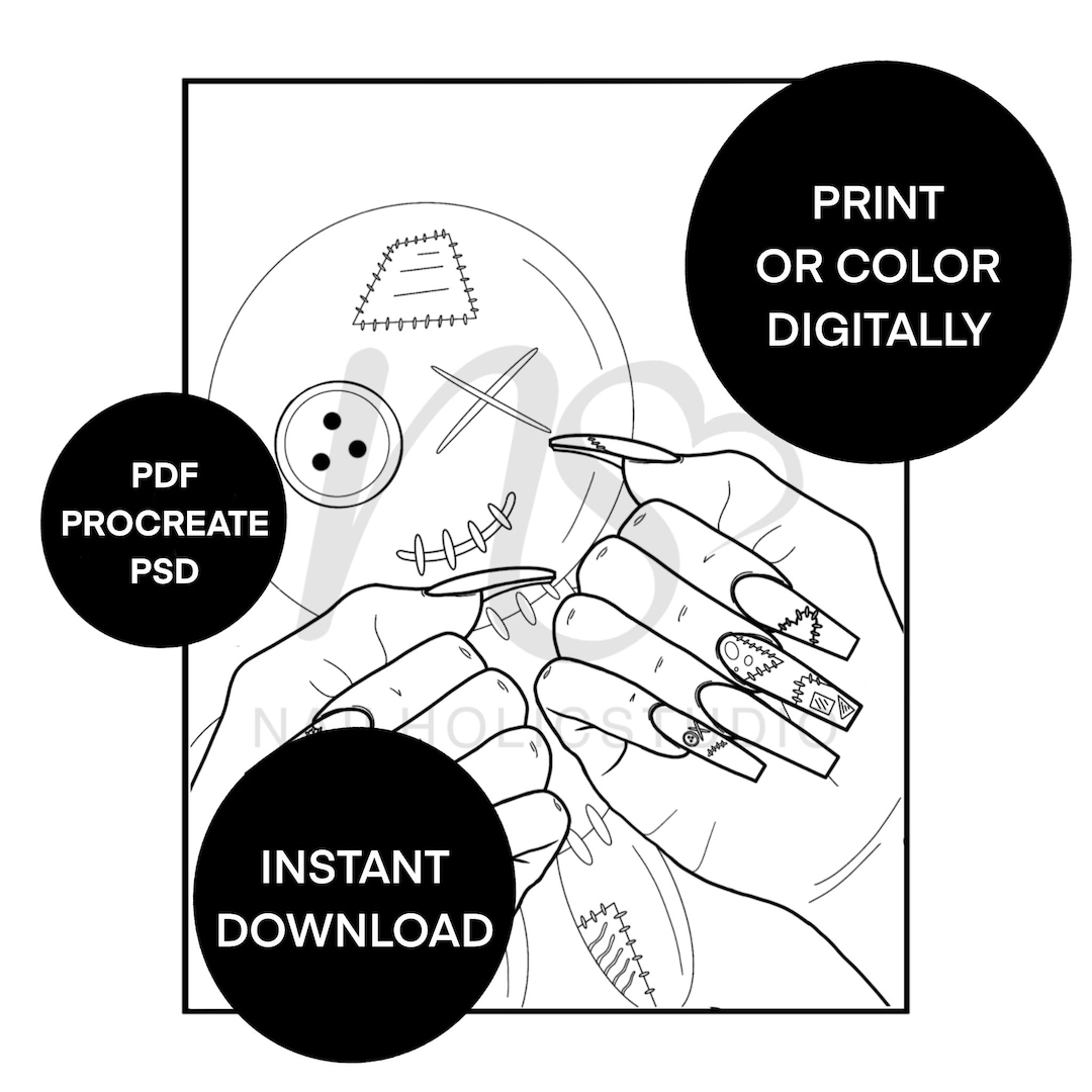 1 Voodoo Doll Nail Art Coloring Page | PDF | PSD | Procreate | Digital ...