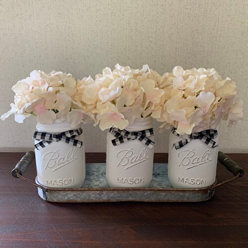 Buffalo Check Decor Mason Jar Centerpiece With Galvanized - Etsy