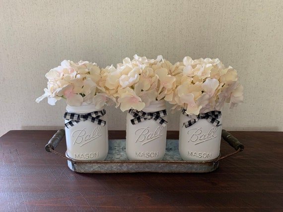Buffalo Check Decor Mason Jar Centerpiece With Galvanized - Etsy