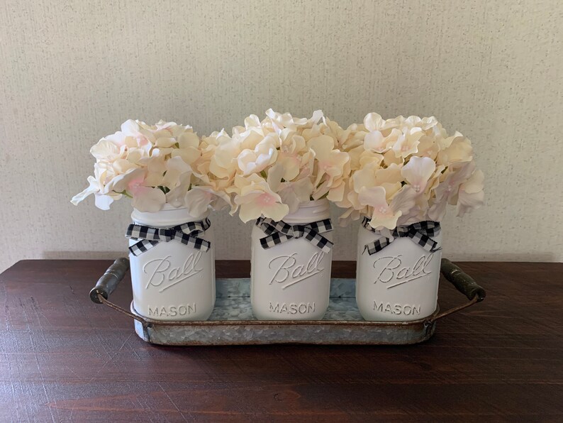 Buffalo Check Decor Mason Jar Centerpiece With Galvanized - Etsy