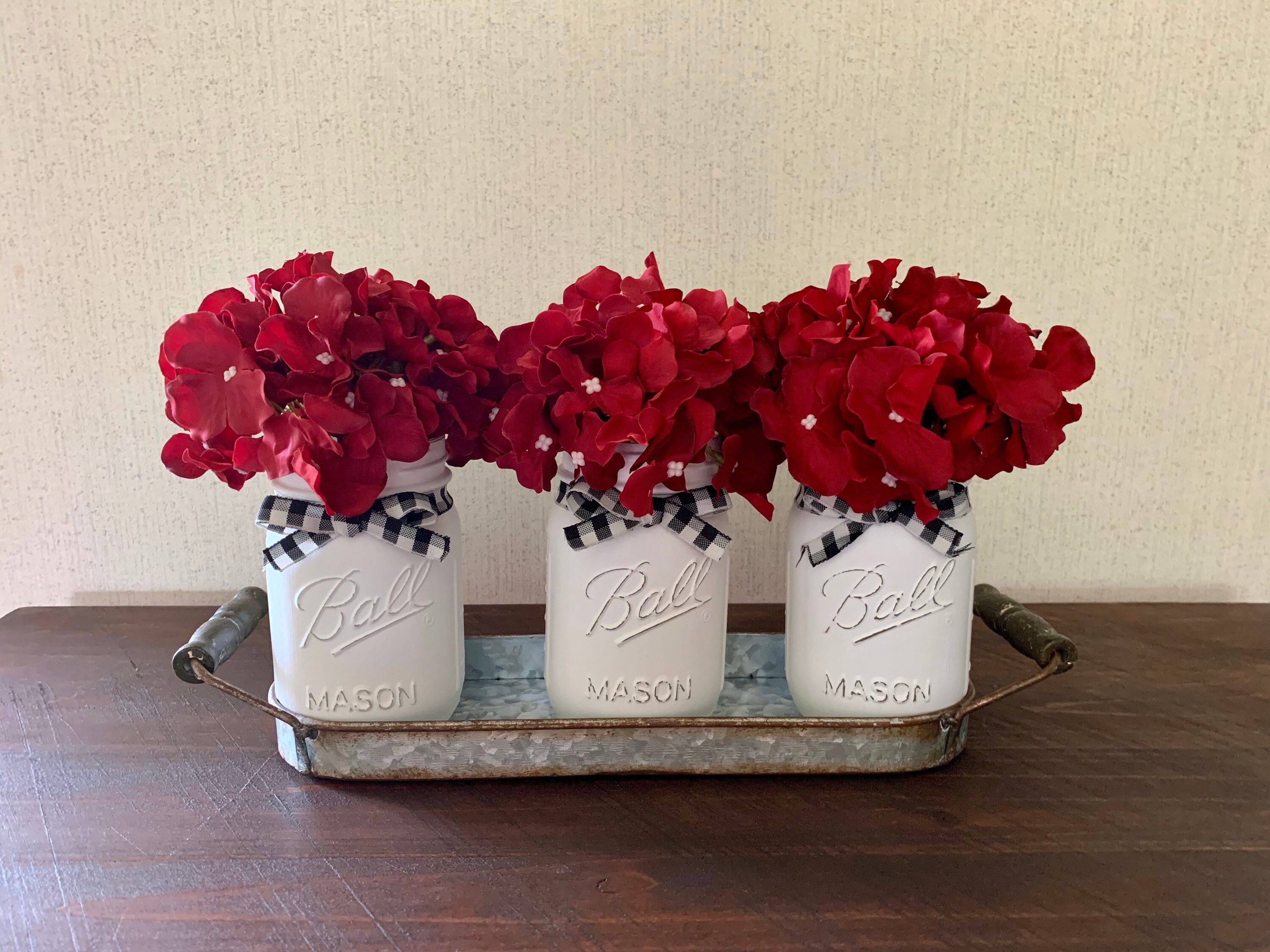 Buffalo Check Decor Mason Jar Centerpiece With Galvanized - Etsy