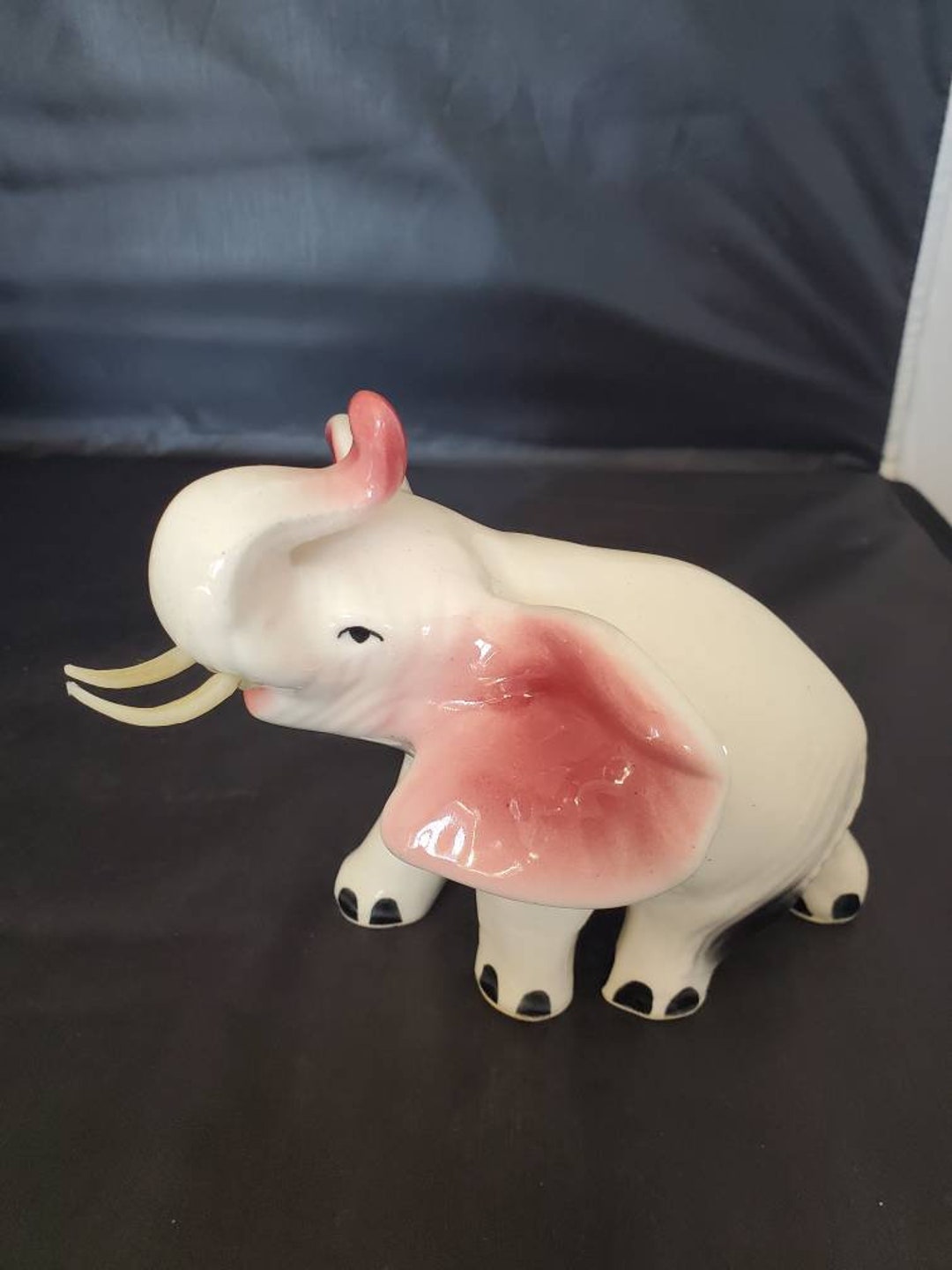 Vintage White and Pink Elephant Figurine Trunk Up Great - Etsy