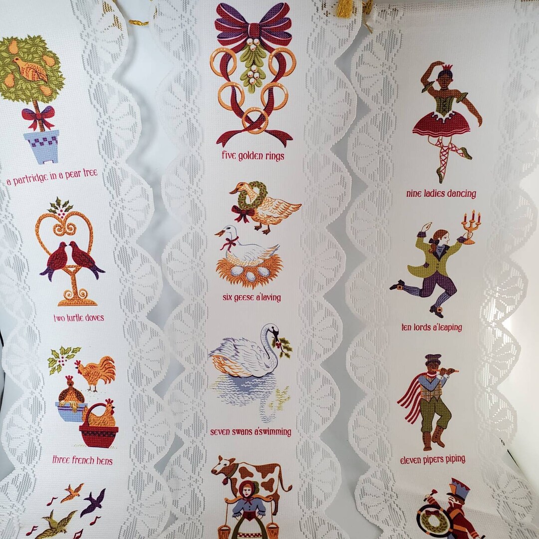 Vintage 12 Days of Christmas Wall Decor, Stamped Lace With the 12 Days ...