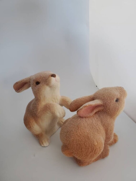Vintage Ceramic Flocked Bunny Rabbits Adorable Set of 2 - Etsy