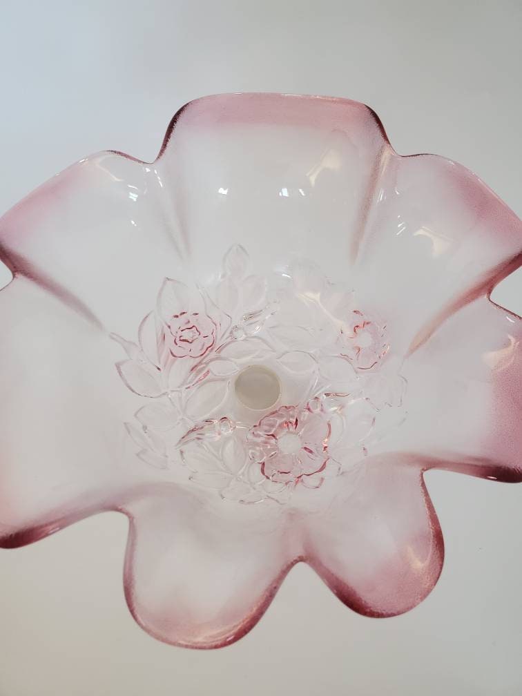 Vintage pink art glass bowl with embossed flowers pink and | Etsy