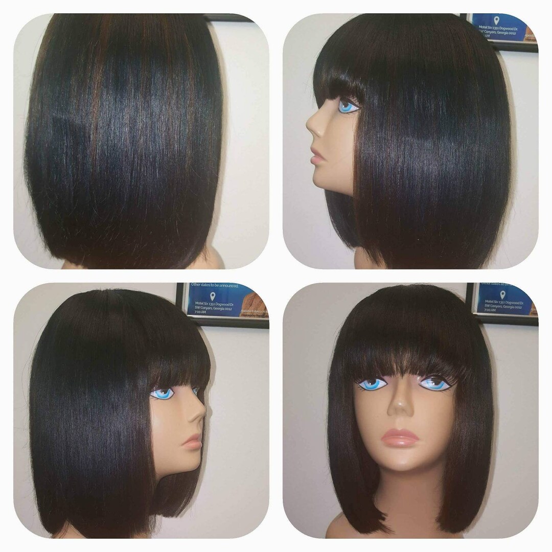 NEW Hand-made 100% Human Hair Bob With LACE CLOSURE Bangs - Etsy