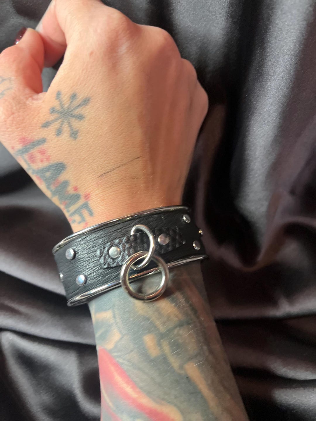 Black Leather Inlay Metal Cuff - Etsy