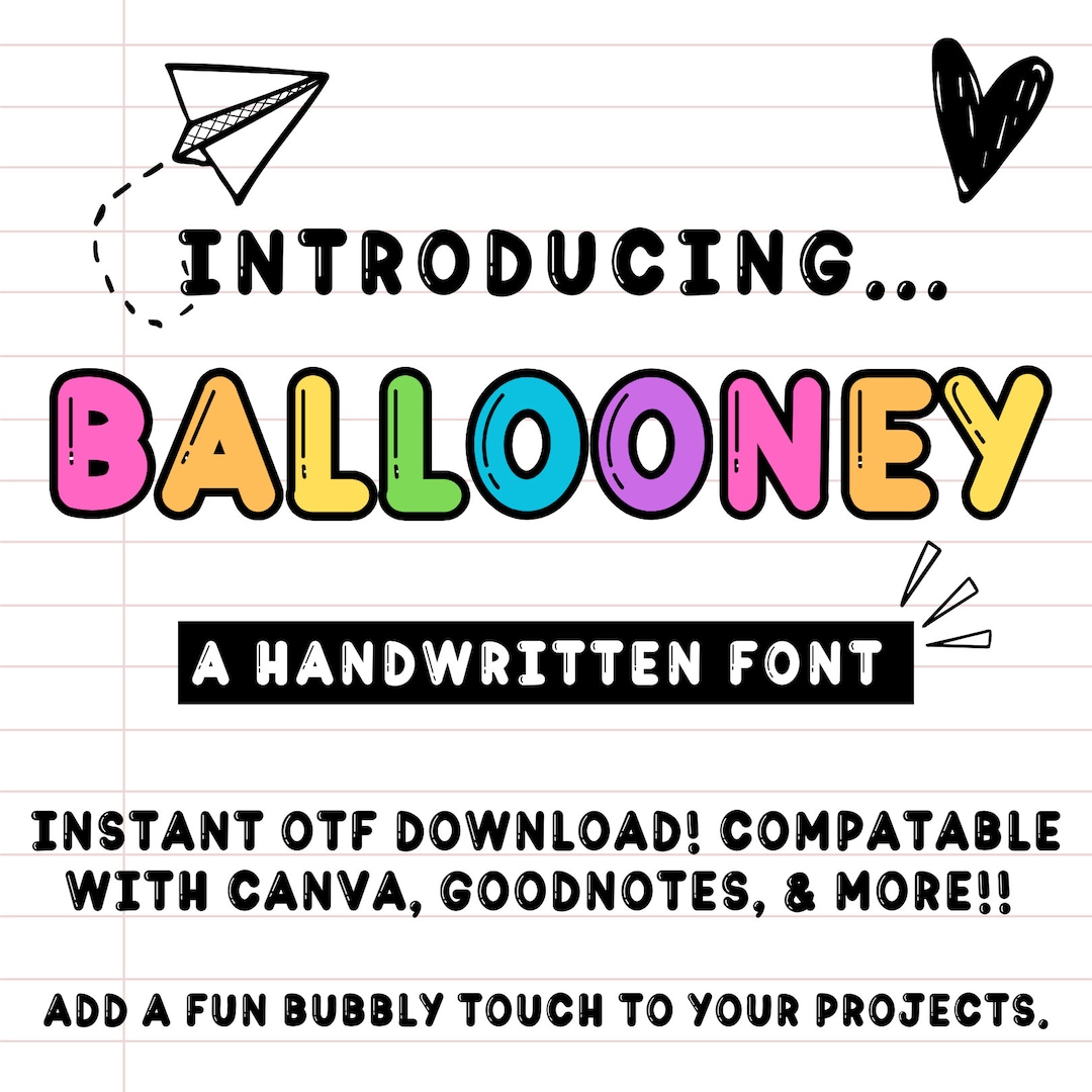 Ballooney: Handwritten Font, Bubbly Font, Balloon Font, Bold Font, OTF ...