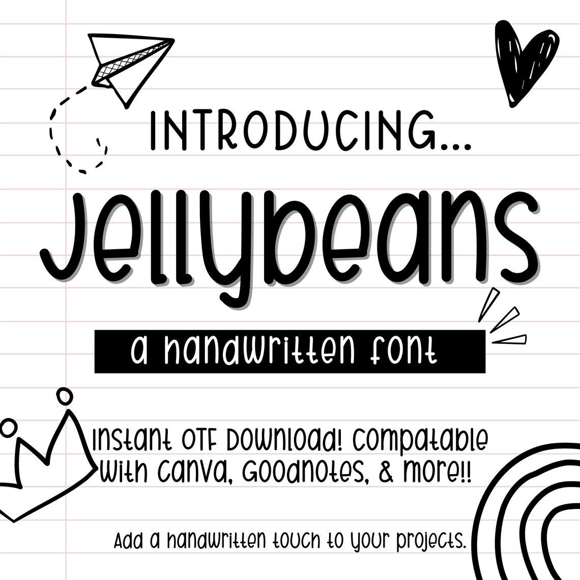 Jellybeans: Handwritten Font, Simple Font, OTF, Goodnotes Font, Canva ...