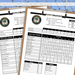 Baseball & Softball Lineup Excel Template | Editable Team Roster ...