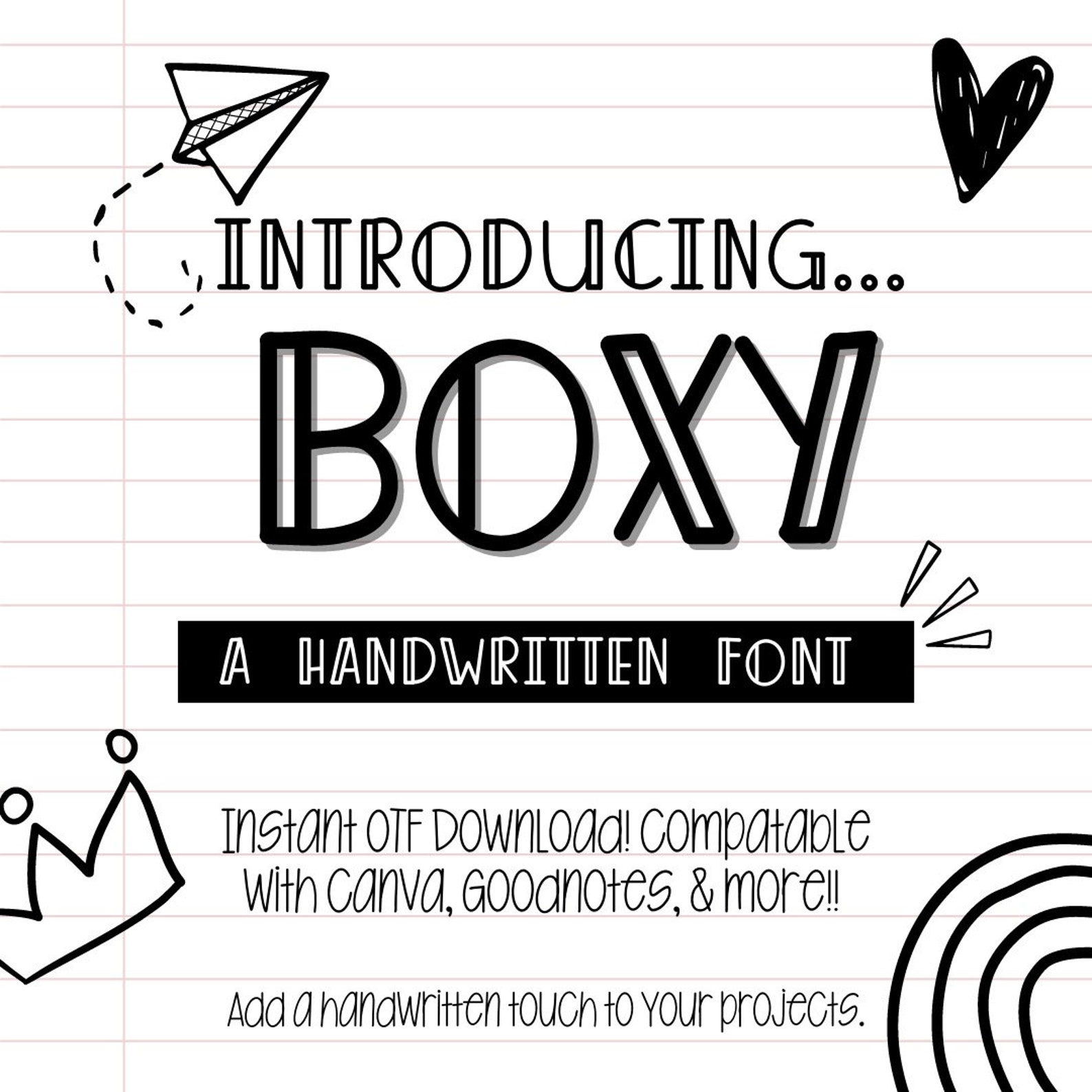 Boxy: Handwritten Font, Simple Font, OTF, Goodnotes Font, Canva Font ...