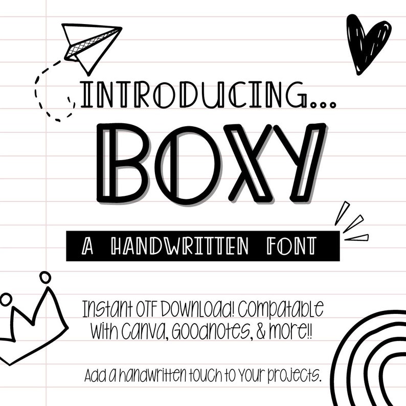Boxy: Handwritten Font, Simple Font, OTF, Goodnotes Font, Canva Font ...