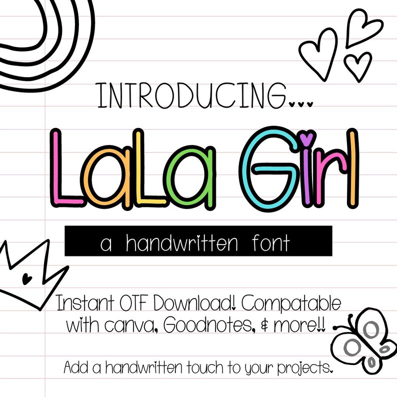 Lala Girl: Handwritten Font, Simple Font, OTF, Goodnotes Font, Canva ...