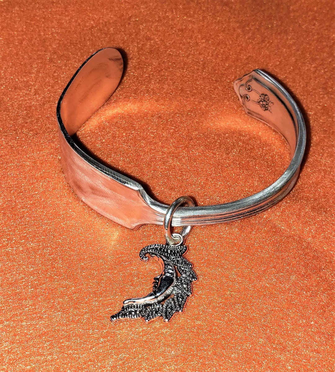 Butter Knife Cuff With Man in the Moon Charm - Etsy