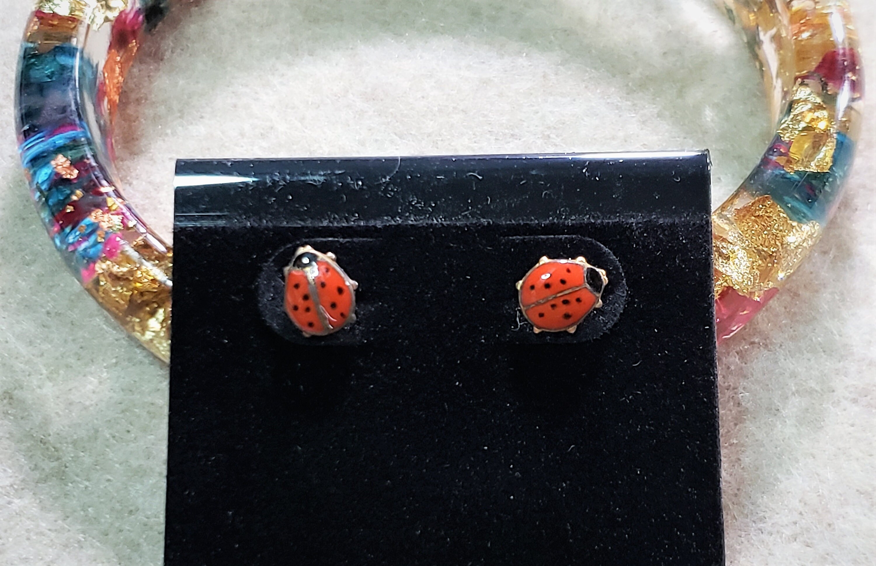14 Karat Gold and Enameled Lady Bug Ear Studs - Etsy