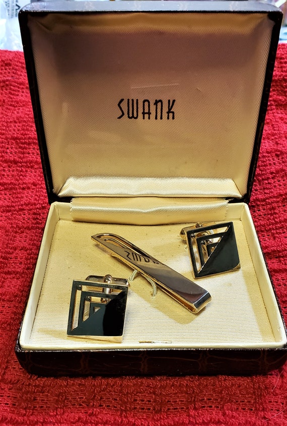 Vintage 1960's 60s Swank Geometric Square Gold Tone C… - Gem