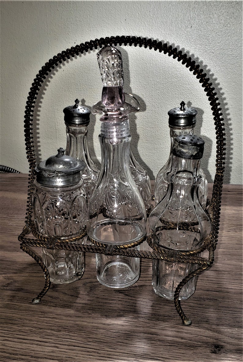 Vintage Victorian Condiment Set With Wire Caddy - Etsy