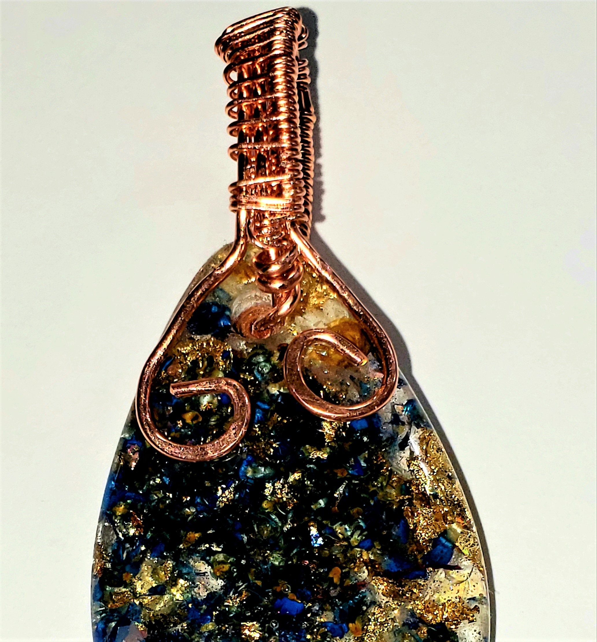 Blue Star Flower and Gold Leaf Copper Wire Pendant - Etsy
