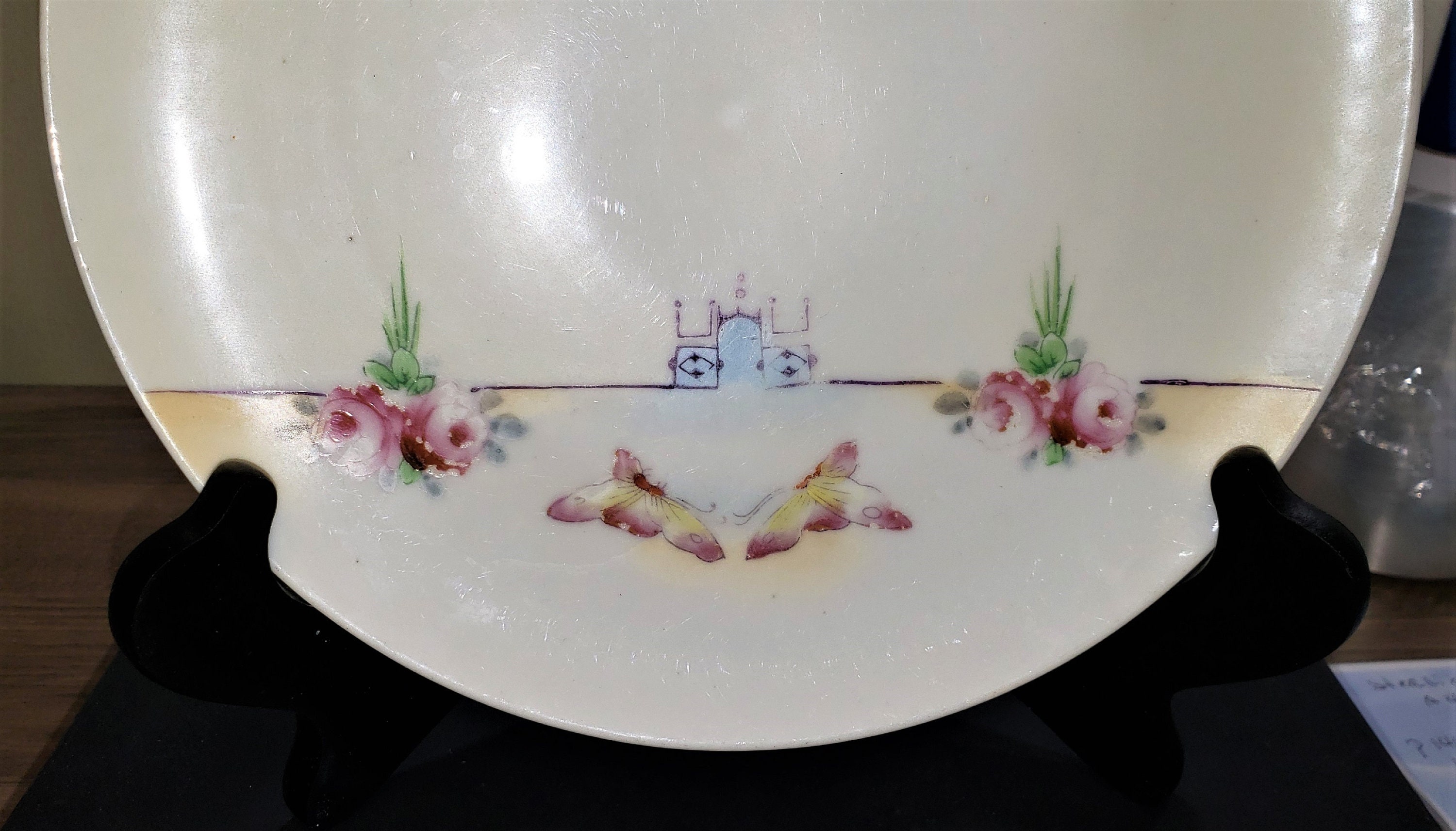 Nippon Everett Studio Hand Painted Roses and Butterflies 9 Inch Plate ...