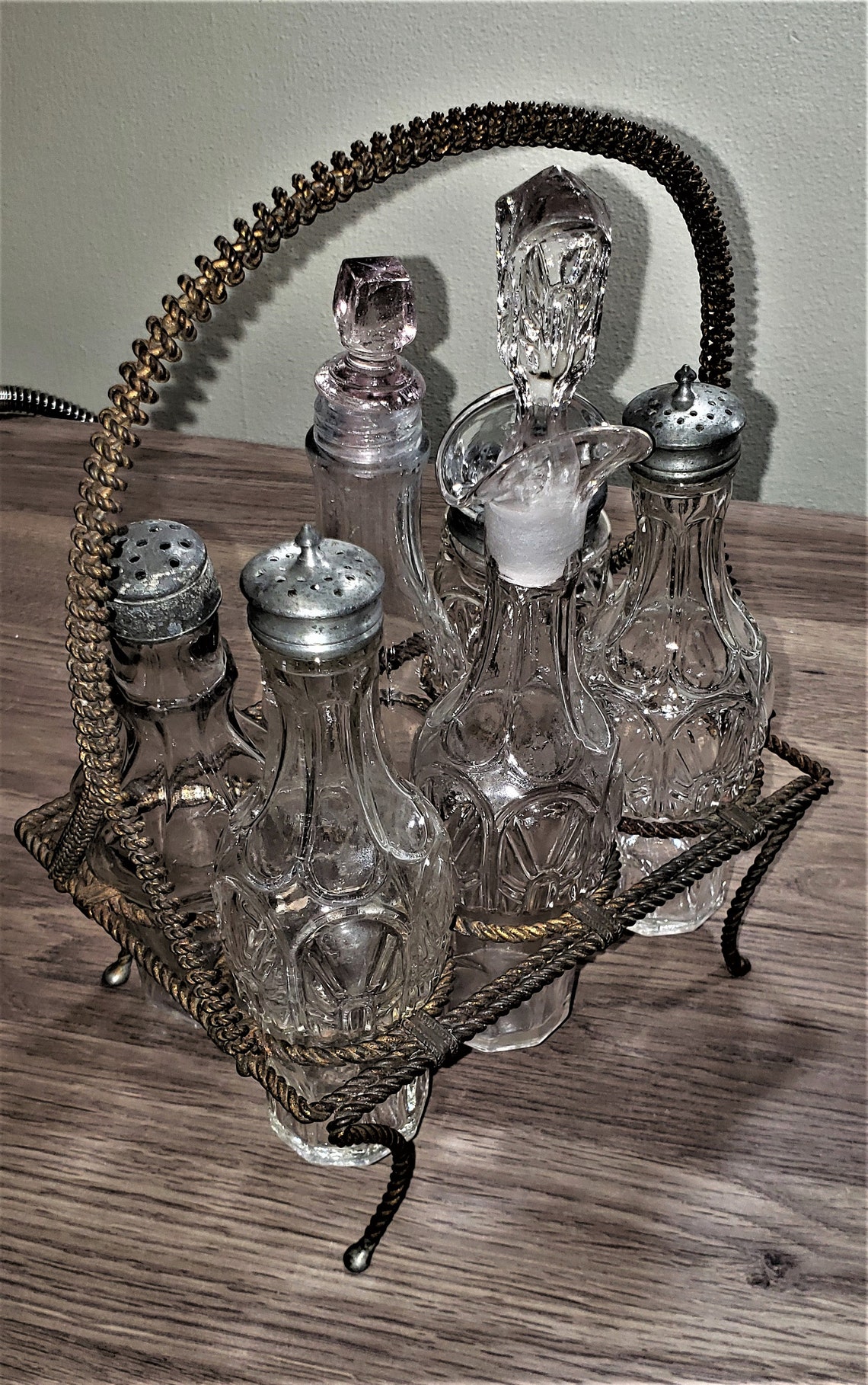 Vintage Victorian Condiment Set With Wire Caddy - Etsy