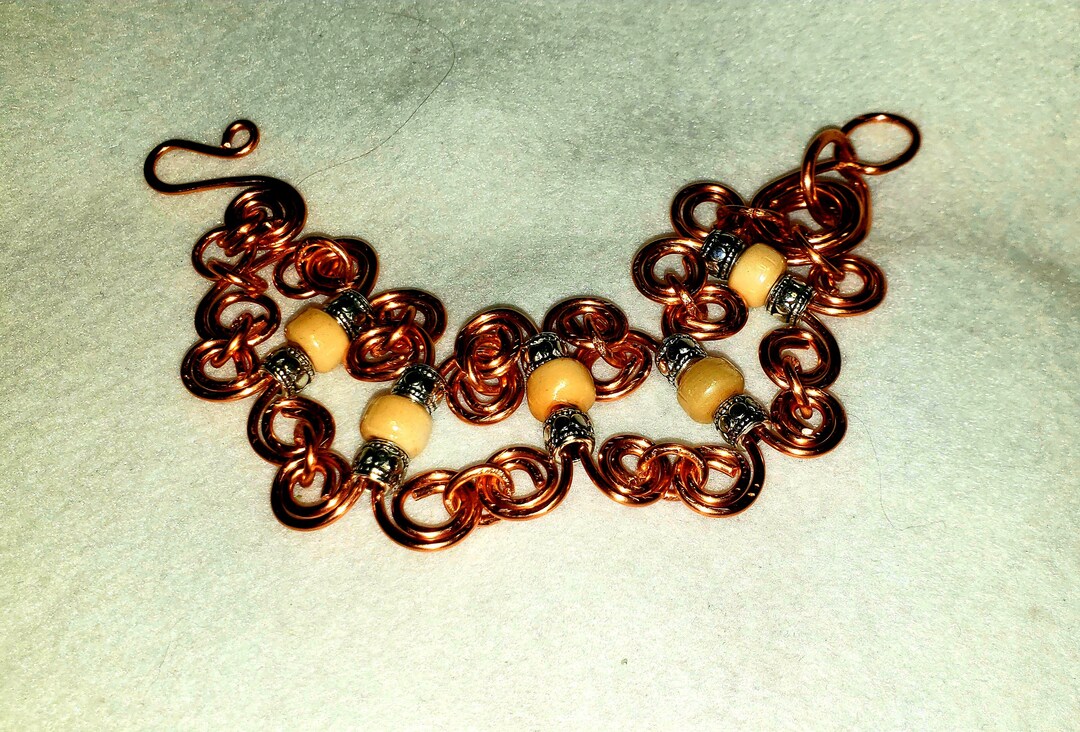 Copper Butterfly Link and Glass and Metal Wire Bracelet - Etsy