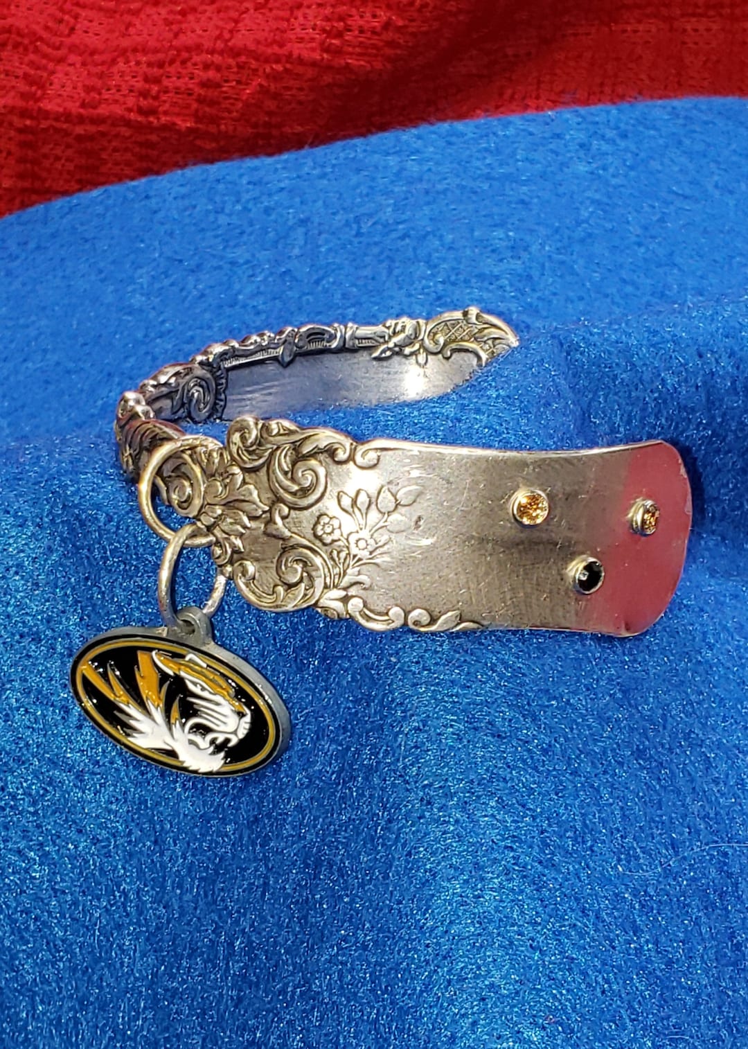 William Rogers Silver Plated Butter Knife Cuff With Crystal Rivets and ...