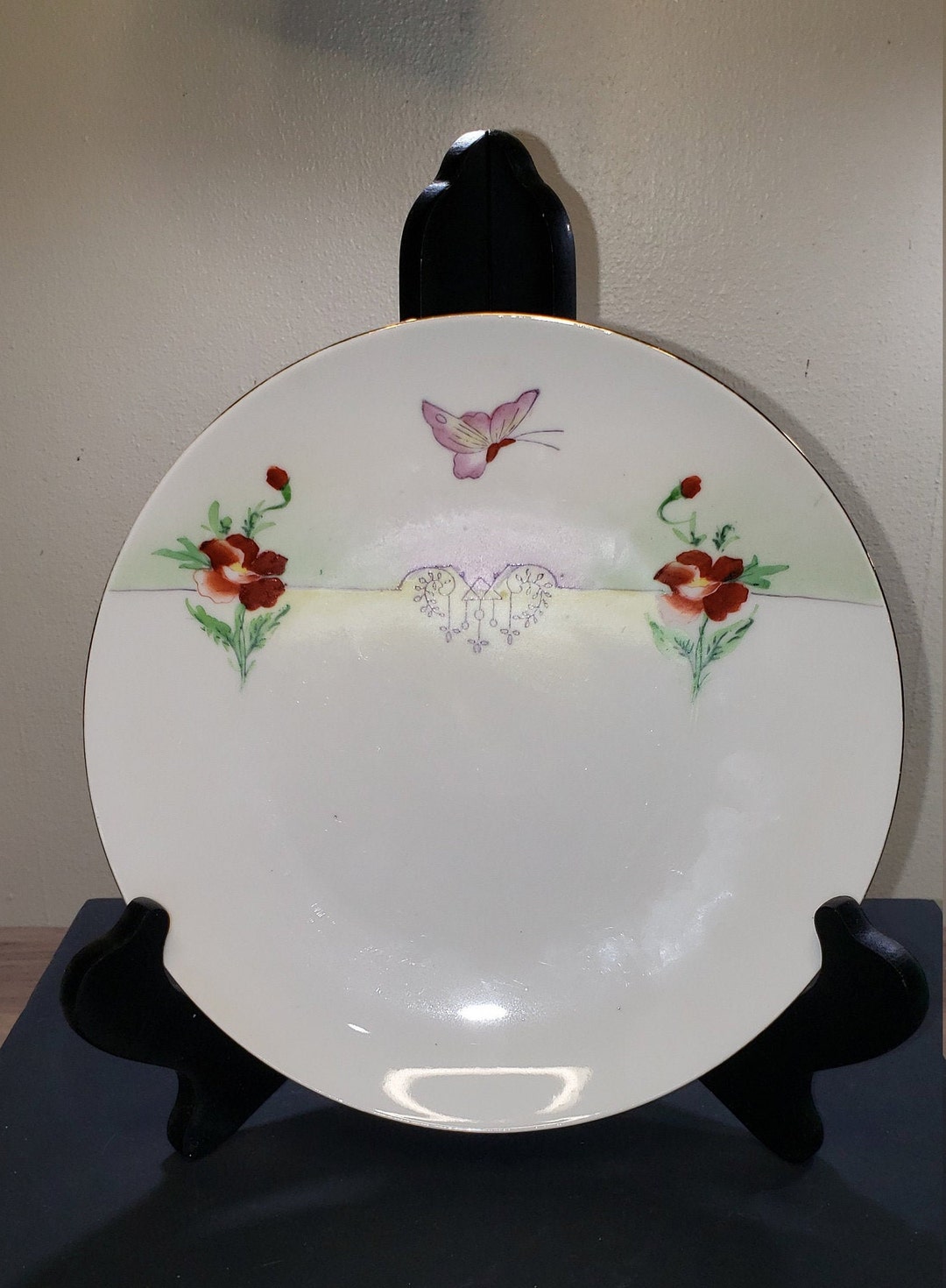 Nippon Everett Hand Painted Impatiens and Mauve Butterfly 8 Inch Plate ...
