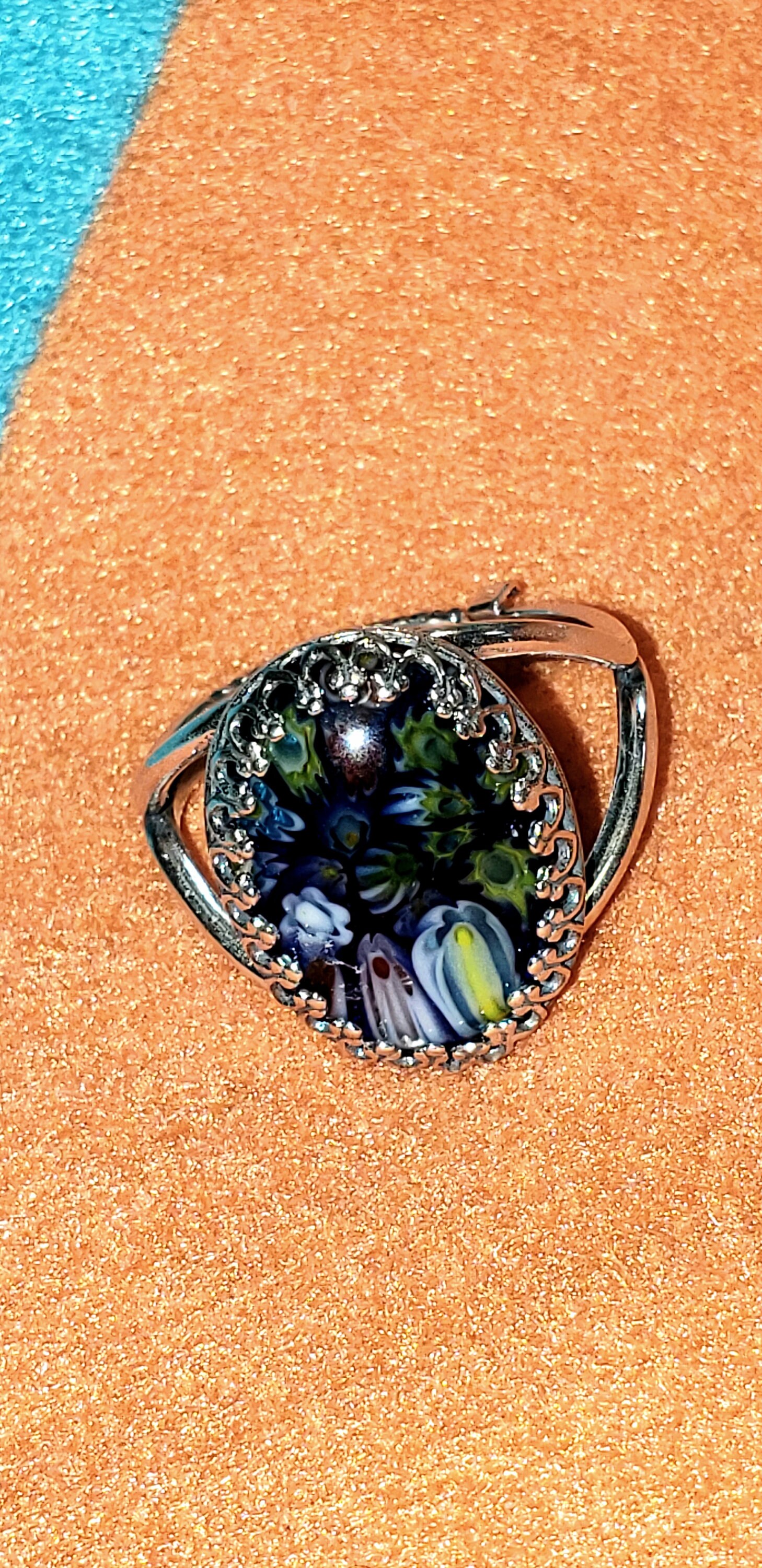 Italian Art Glass Cabachon Bezel Set Ring - Etsy