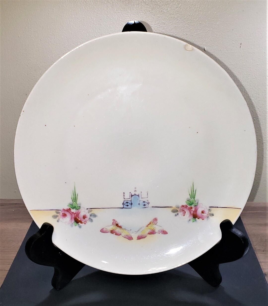 Nippon Everett Studio Hand Painted Roses and Butterflies 9 Inch Plate ...