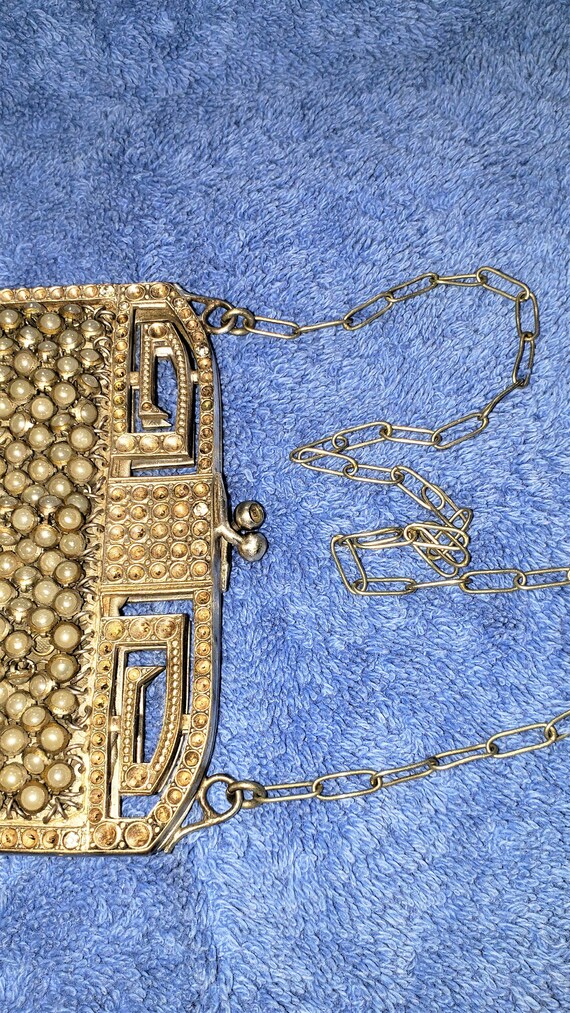 1920s French Chainmail Beaded And Crystals Pouch Purse - Gem