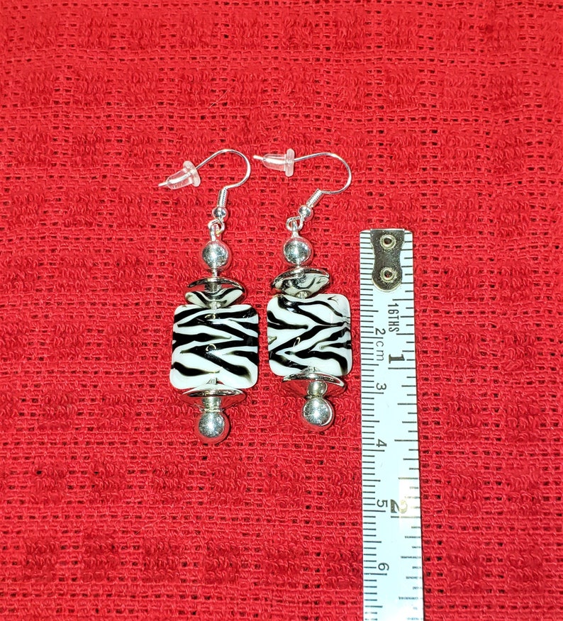 Silver With Zebra Drop Squares and Silver Saucers on Silver Metal Drop Earrings - Etsy