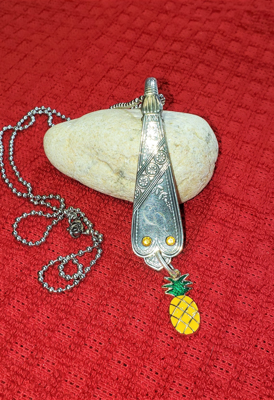 Spoon Handle Pendant With Gold Crystal Rivets and Enamel - Etsy
