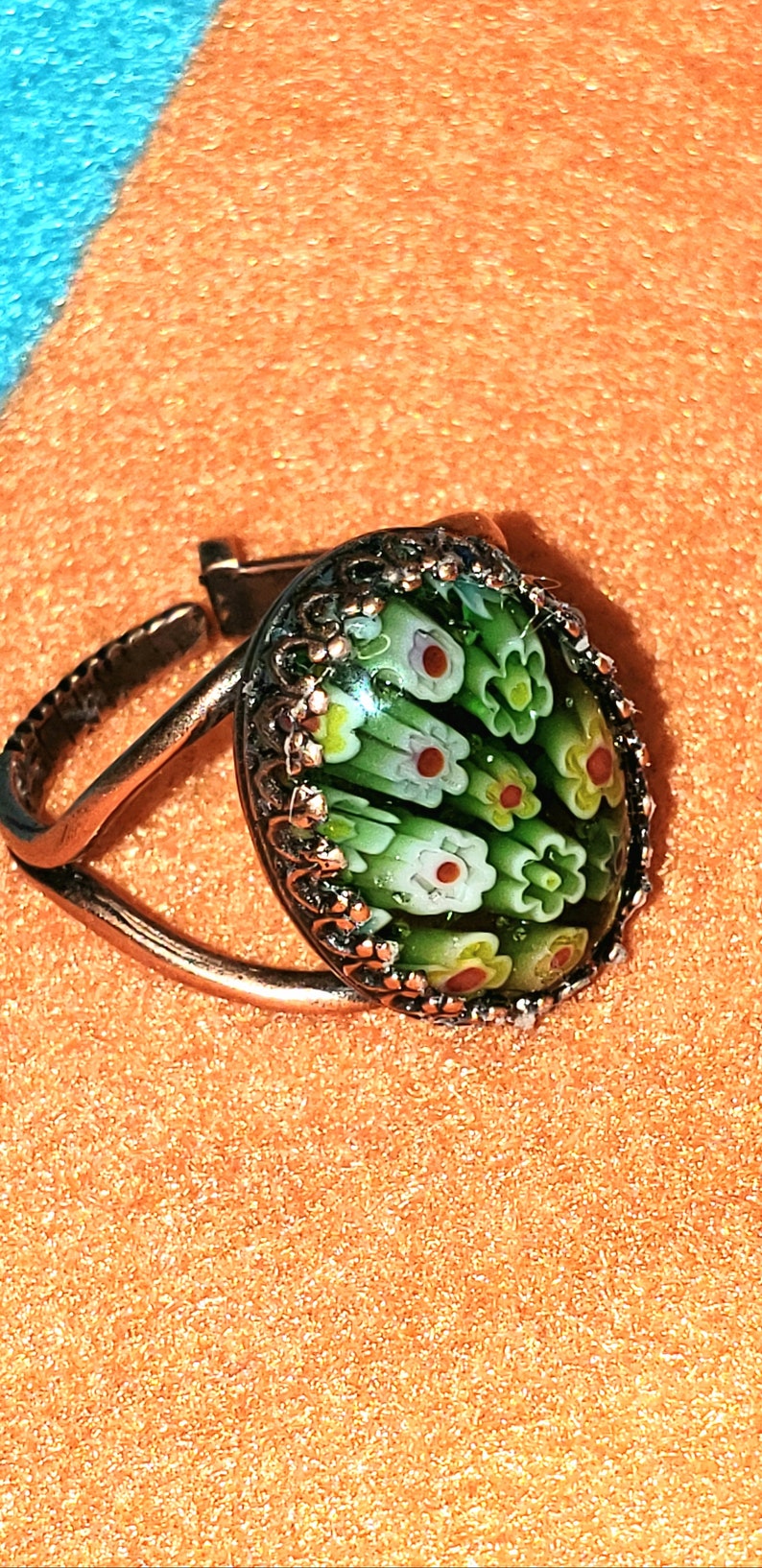Italian Art Glass Cabachon Bezel Set Ring - Etsy