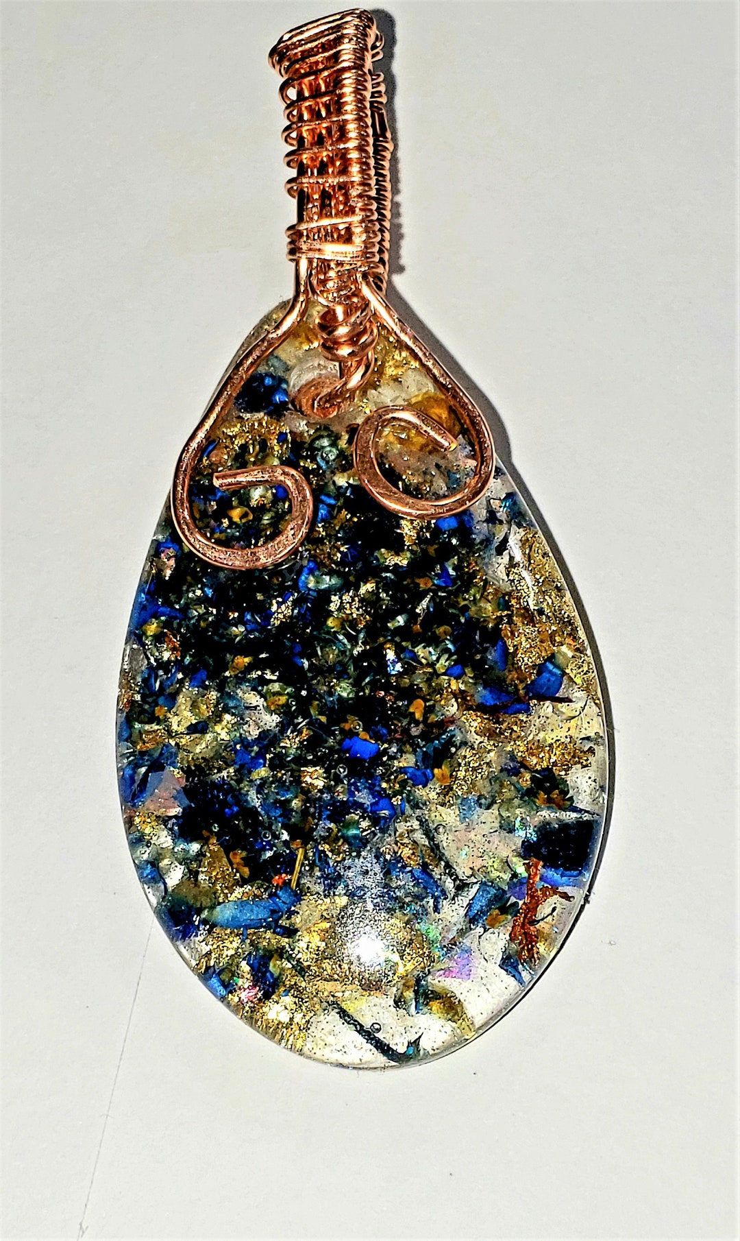 Blue Star Flower and Gold Leaf Copper Wire Pendant - Etsy