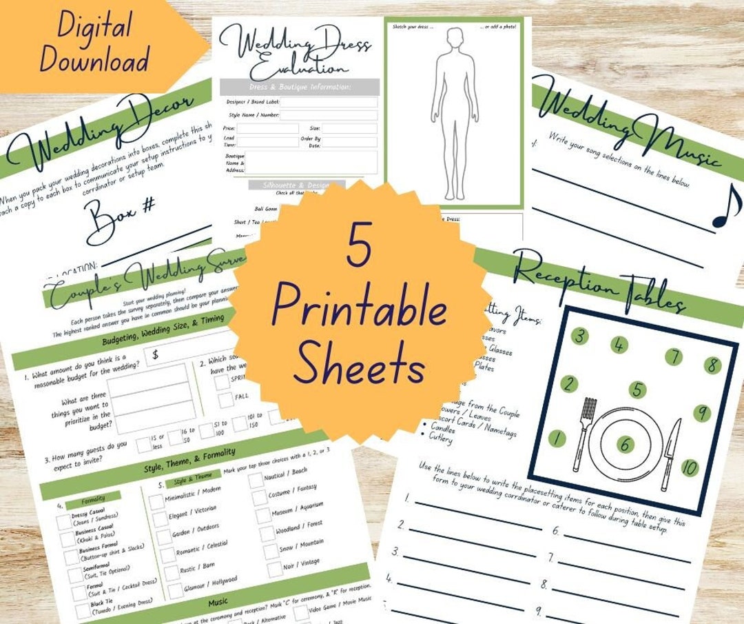 Wedding Planner PDF Bundle - INSTANT DOWNLOAD - Bridal Dress/wedding ...